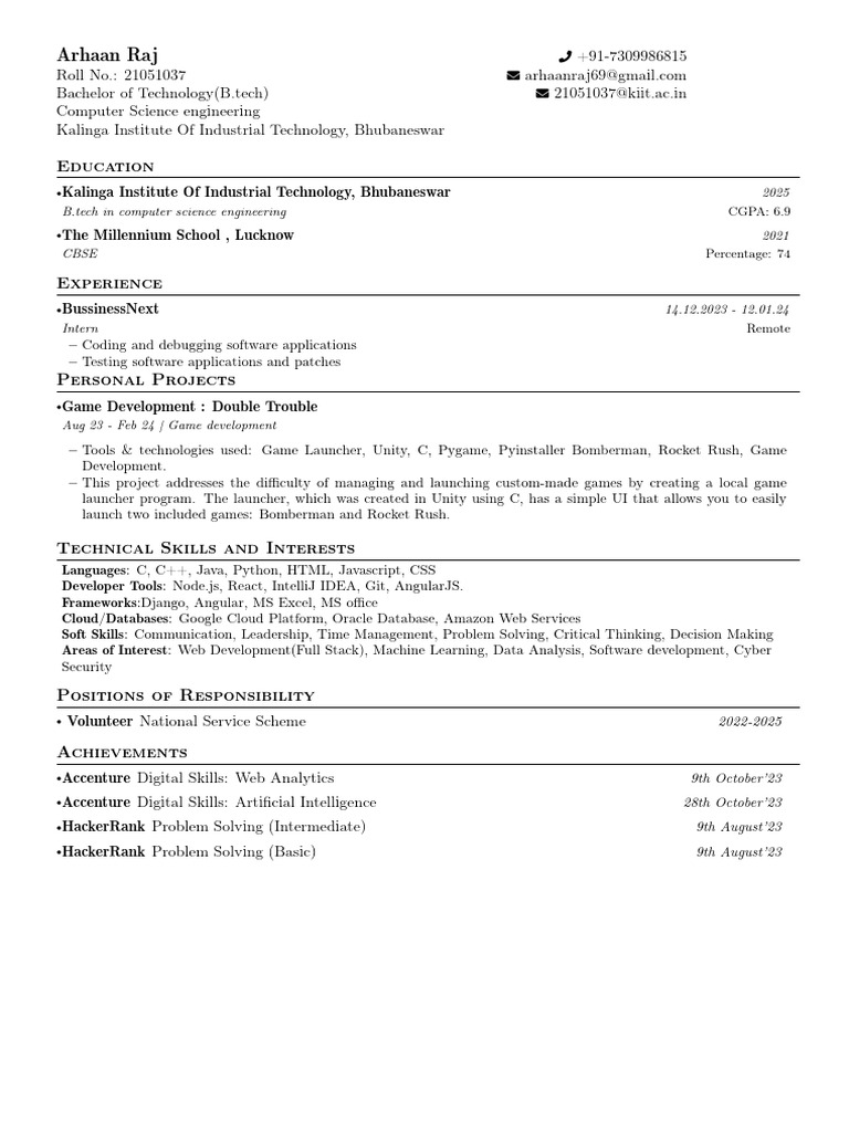 Nit Manipur CV Template 2 | PDF | Angular Js | Computing