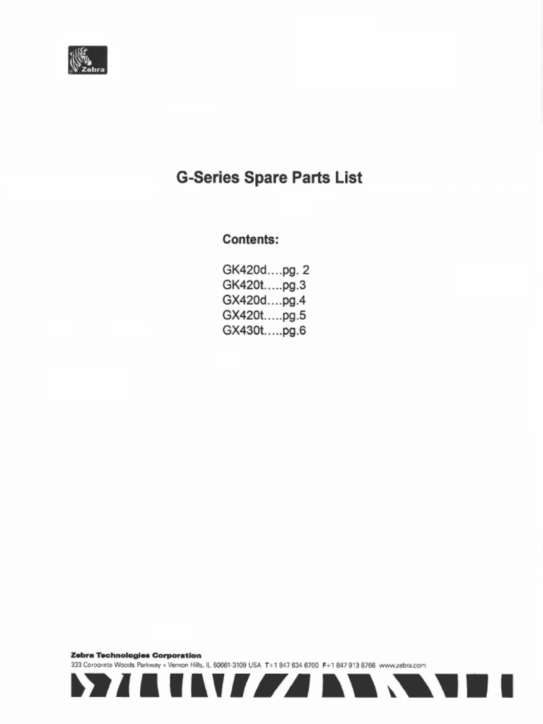 Zebra G-Series Parts List | PDF