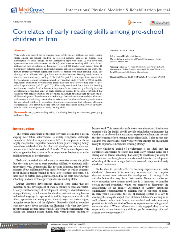 Correlates of Early Reading Skills Among Pre-Schoo | PDF | Preschool ...
