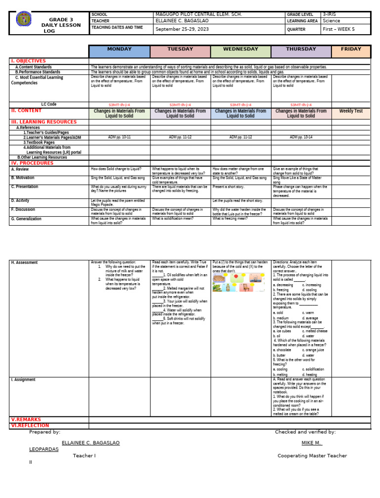 DLL_WEEK-5_SCIENCE | PDF | Freezing | Water