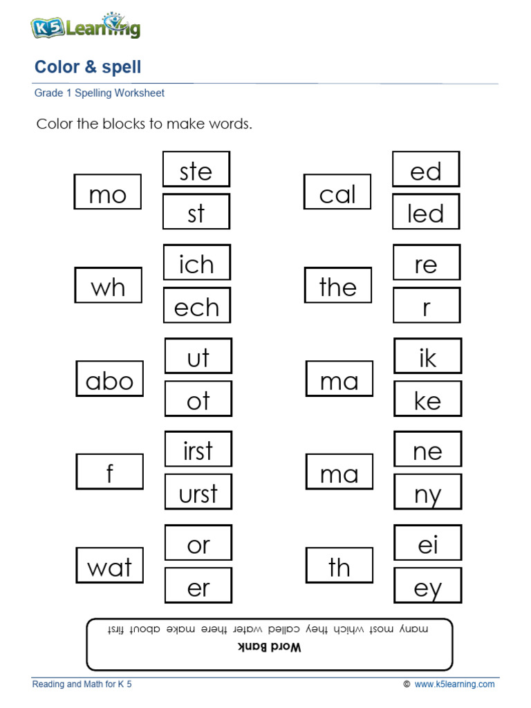 Grade 1 Color Spell Words h6j | PDF