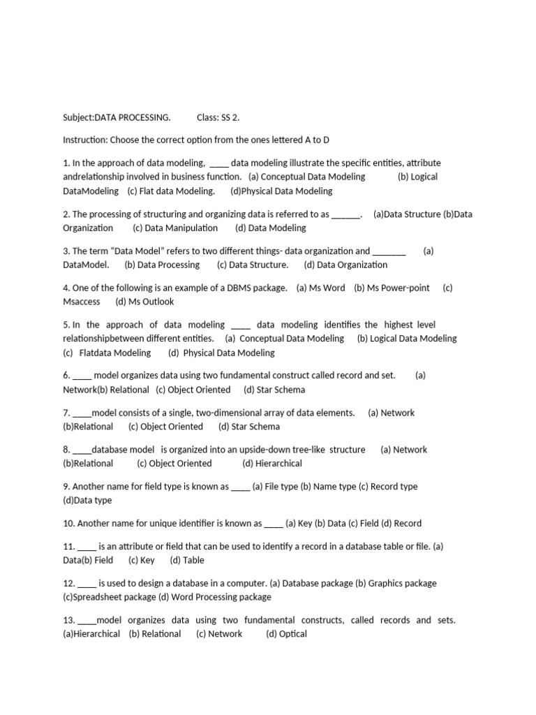 DATA PROCESSING-ss1.... Ss3ce | PDF | Data Model | Databases