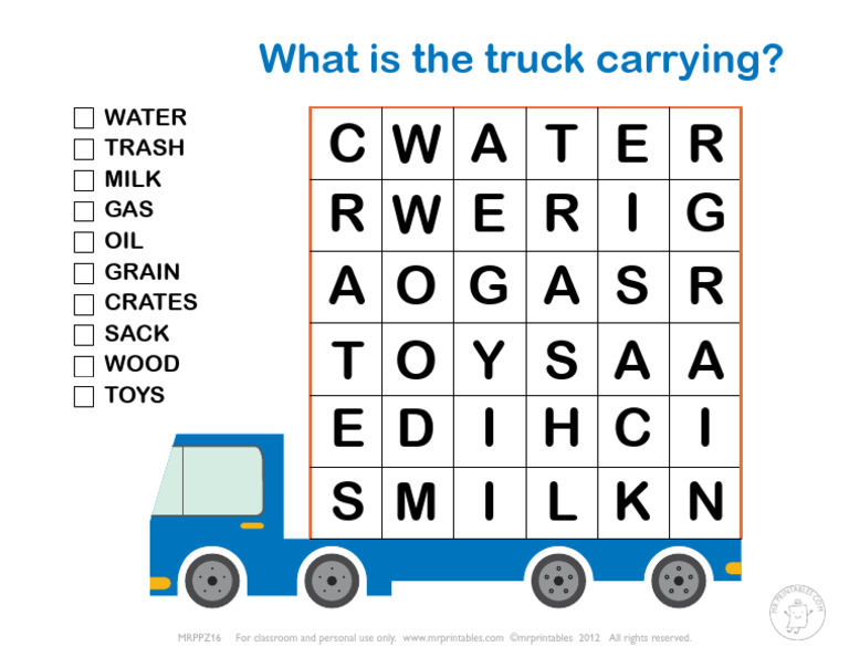 Truck Cargo Word Puzzle Game | PDF
