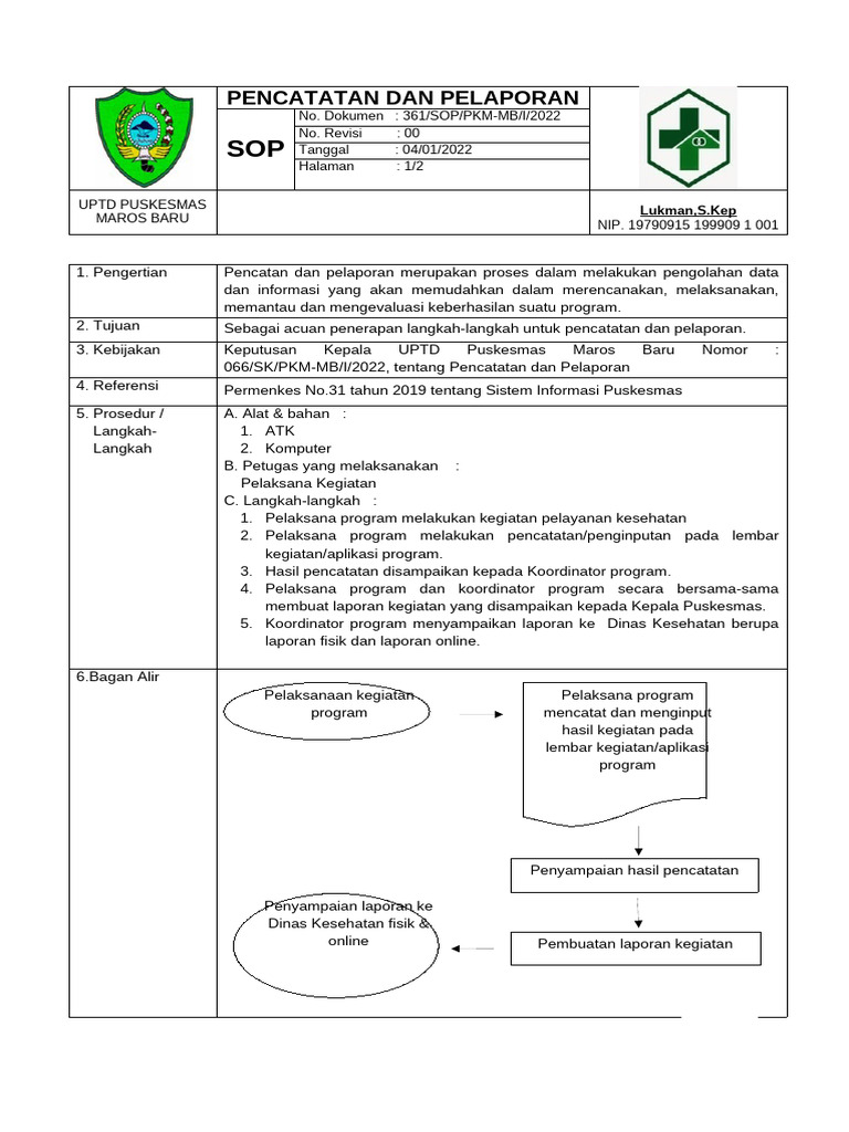 SOP Pencatatan Pelaporan | PDF