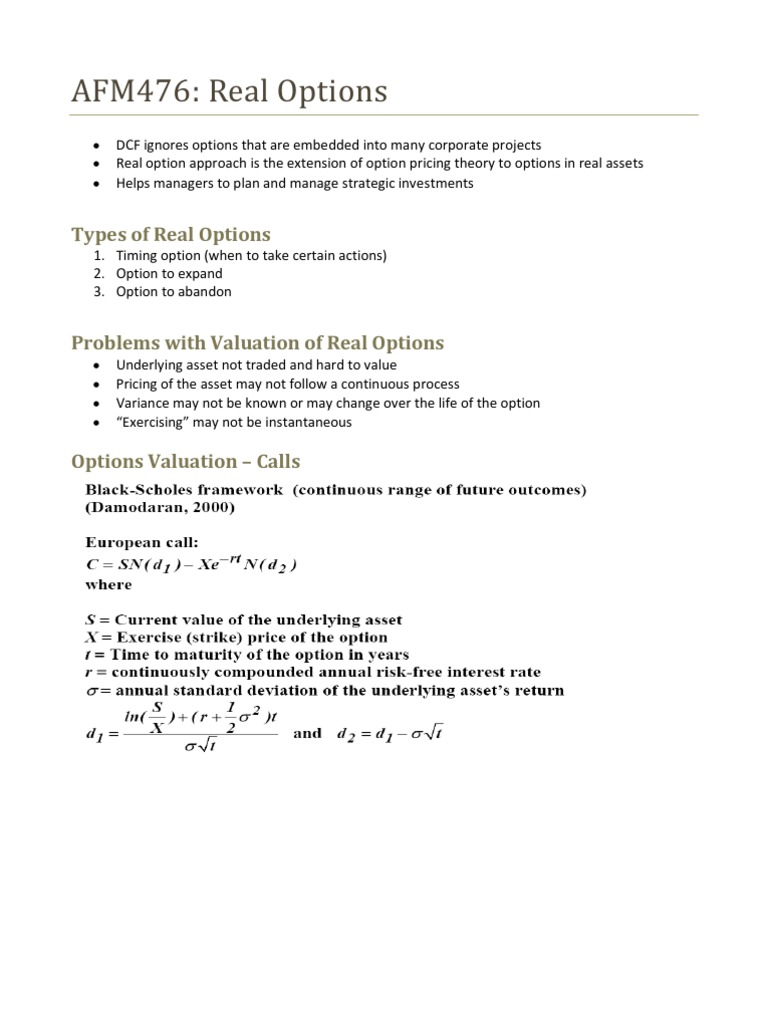 AFM476 - Risk and Real Options | PDF | Value At Risk | Option (Finance)