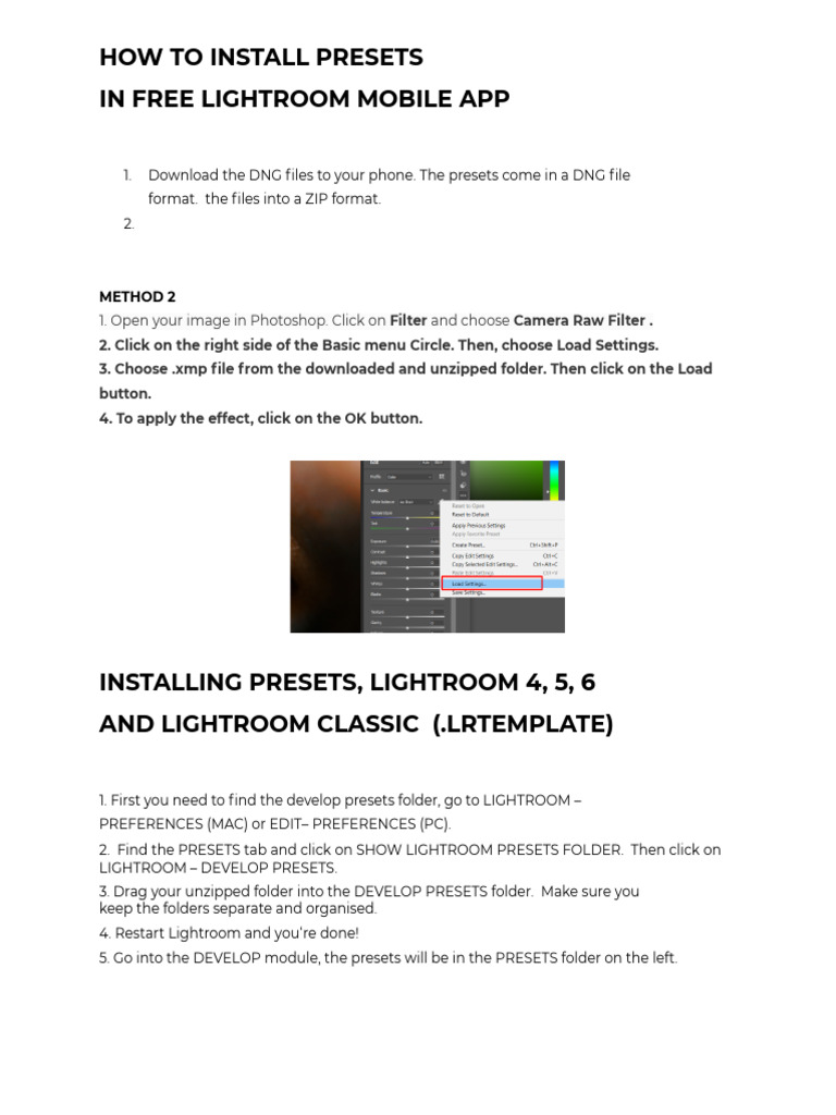 How to Install Lightroom Presets | PDF