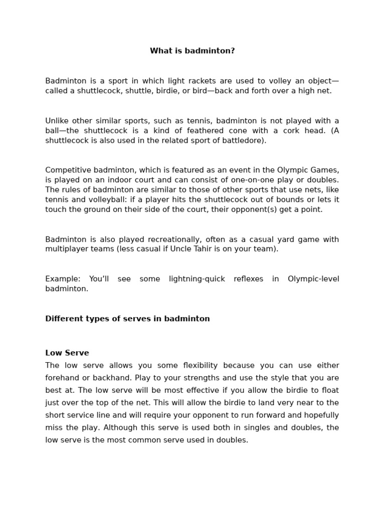 What is badminton | PDF | Track And Field | Table Tennis