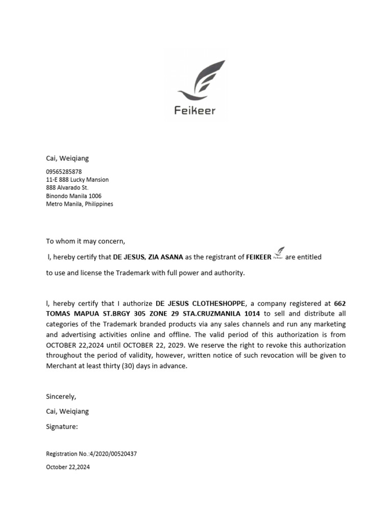 Brand Authorization Letter Org Final PDF | PDF | Business | Finance ...