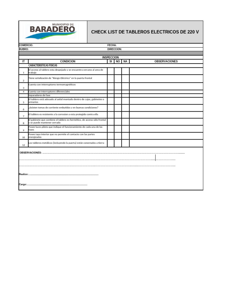 Checklist Tableros Pdf