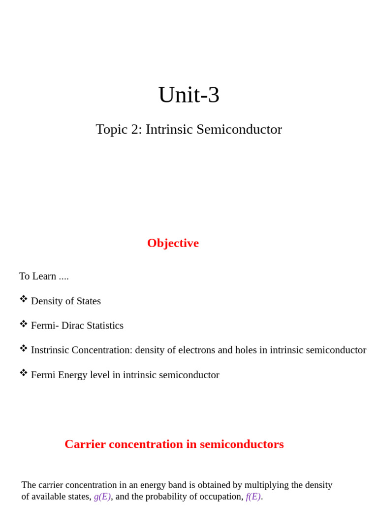 Unit 3 - Topic 2 - Intrinsic Semiconductor | PDF | Electronic Band Structure | Semiconductors