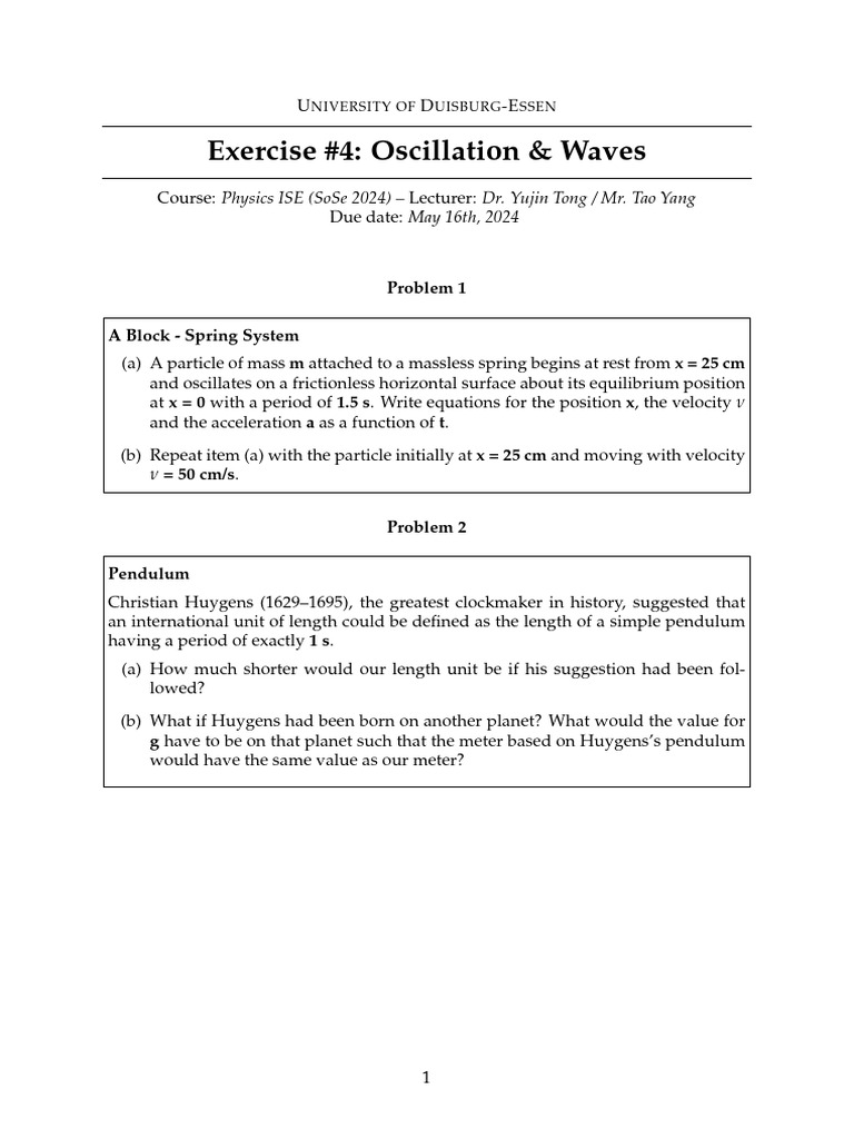 UDE Physics Exercise 4 | PDF | Waves | Amplitude