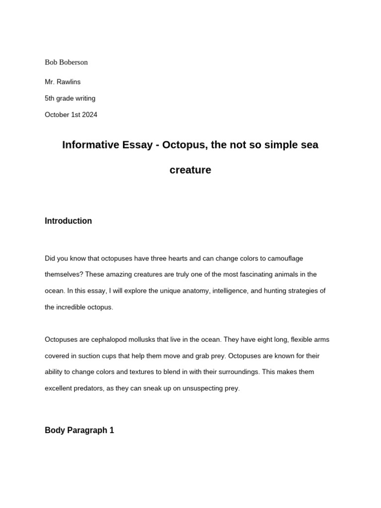 Octopus, The Not So Simple Sea Creature (Informative Essay Example ...
