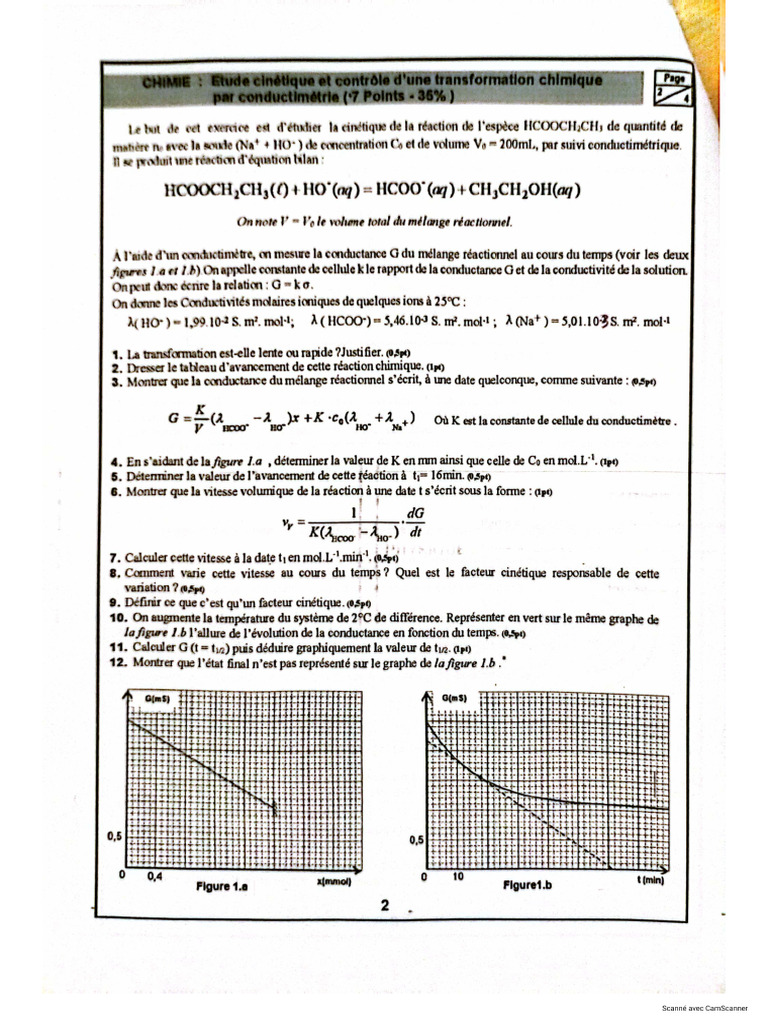 Exercice Corrigé de Suivie Par Conductivité Prof El Badaoui Pour Deuxième Bac SC Math | PDF