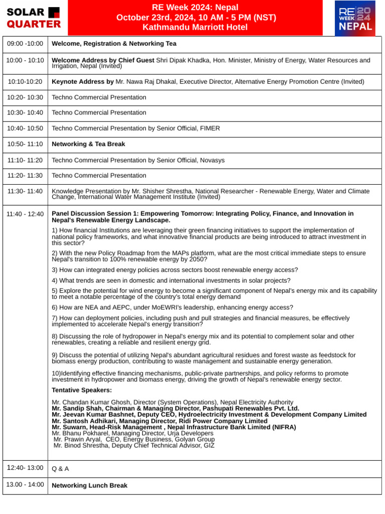 Agenda - RE WEEK Nepal 5 | PDF | Renewable Energy | Energy Development