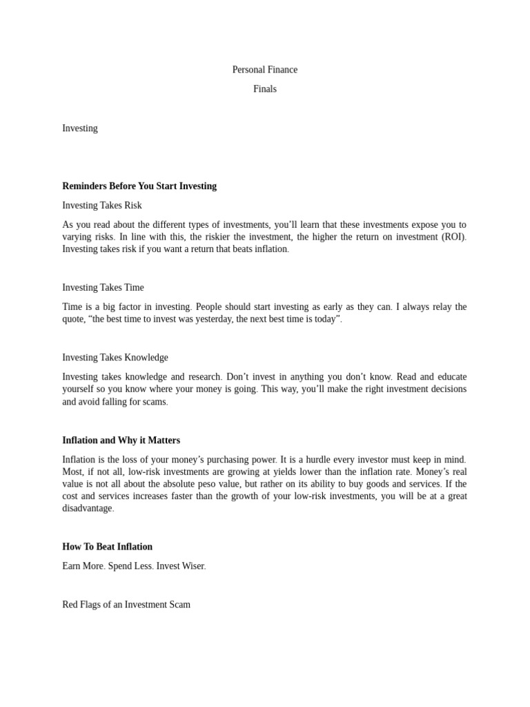 Personal Finance Handouts Finals | PDF | Investing | Diversification ...