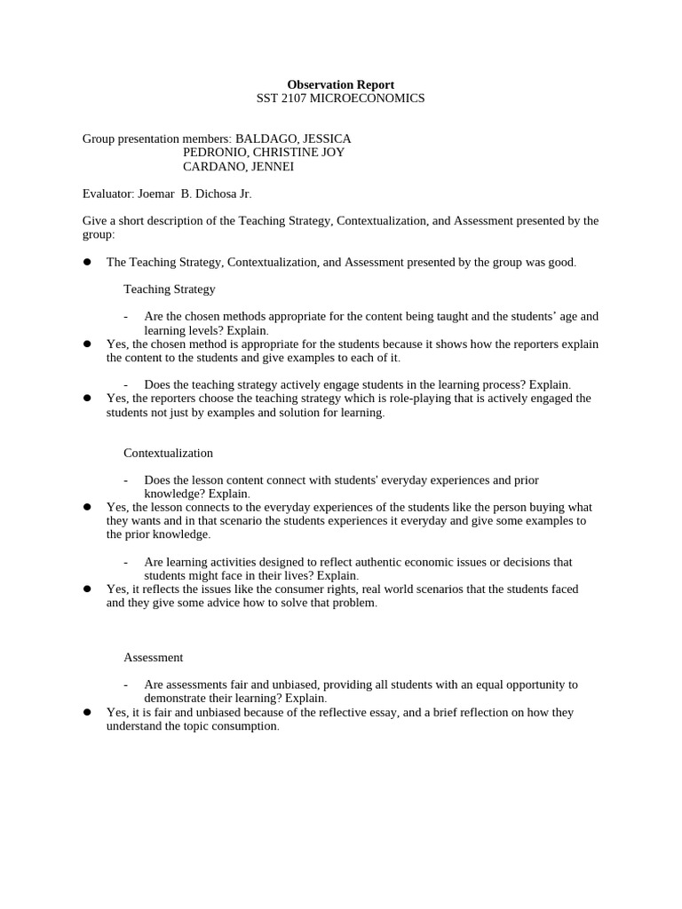 Aralin 6 - Week 6 L Observation Report | PDF | Learning | Essays