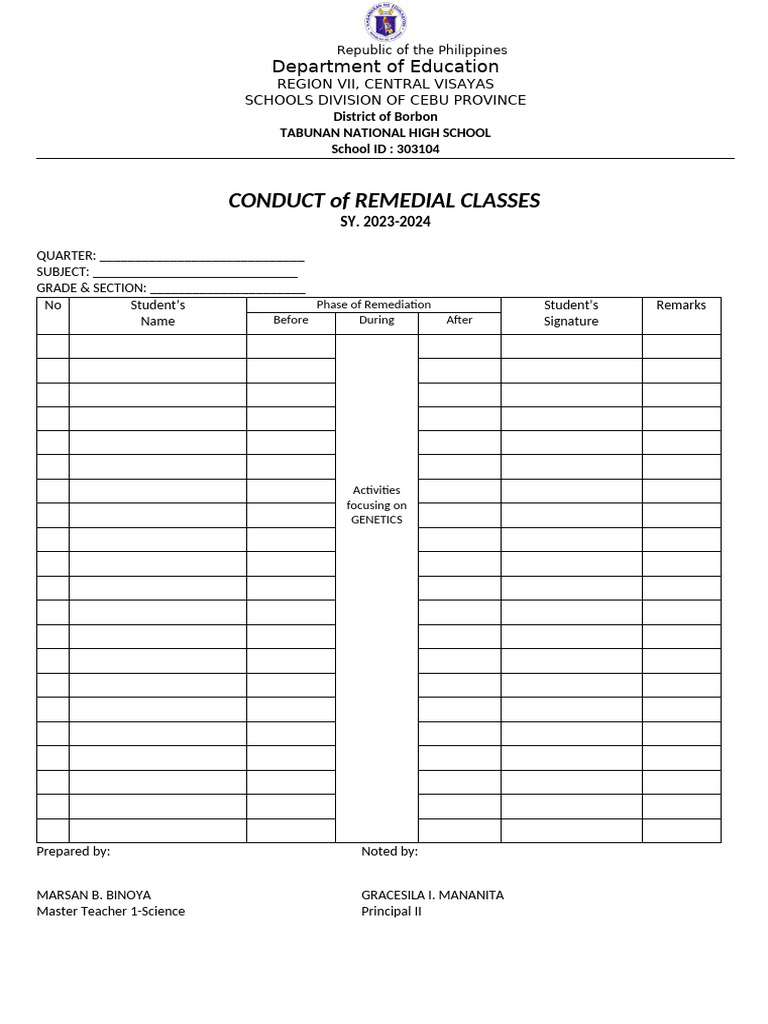 Remedial Exam Attendance | PDF