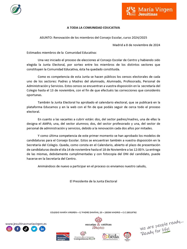 2425 8112024 Carta 2 Comunidad Educativa | PDF | Negocios