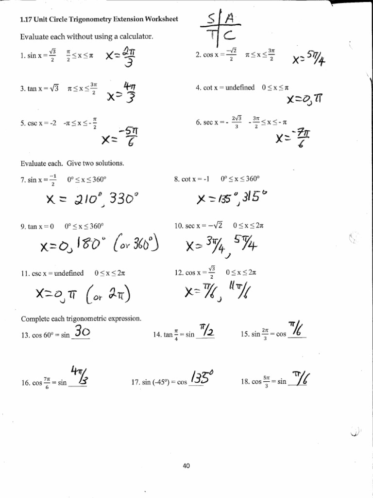 Multiple Angles Solutions Ws Key | PDF