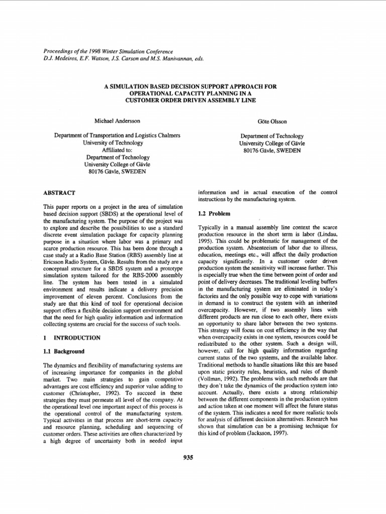 A Simulation Based Decision Support Approach For Operational Cap | PDF | Simulation | Microsoft ...
