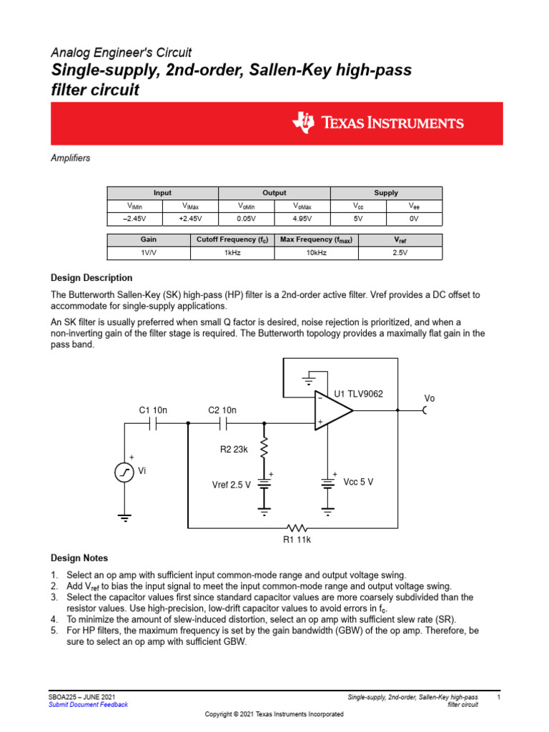 Sallen-Key high-pass | PDF | Amplifier | Operational Amplifier