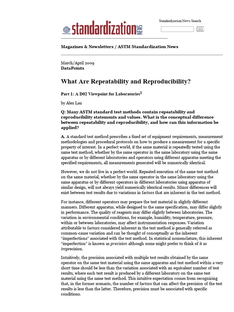 What Are Repeatability and Reproducibility, Part 1 A D02 Viewpoint For ...