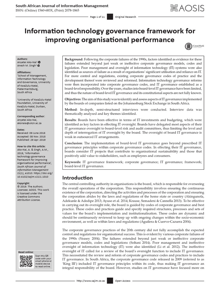 Information Technology Governance Framework For Im | PDF | Governance ...