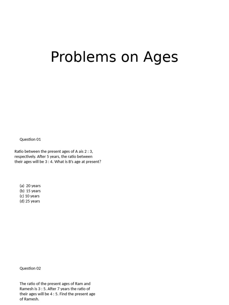 Problems On Ages - Answers | PDF