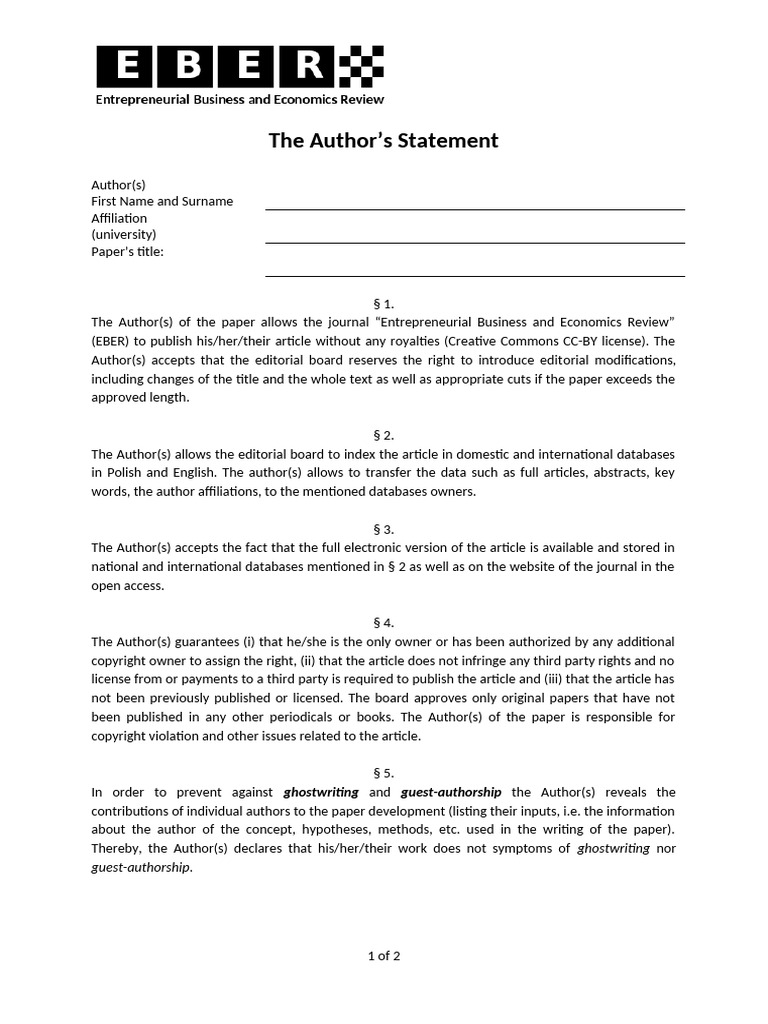 Eber Copyright Transfer Author Statement | PDF | Copyright | Creative ...