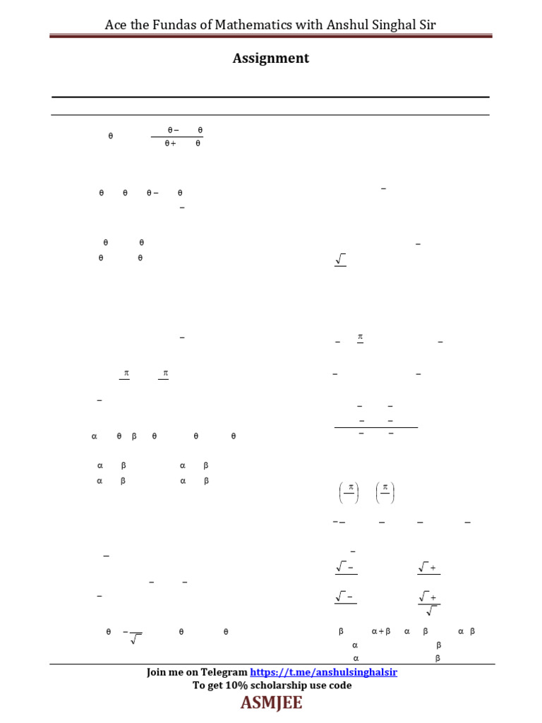 Trigonometric Ratio Assignment | PDF | Functions And Mappings | Mathematical Relations