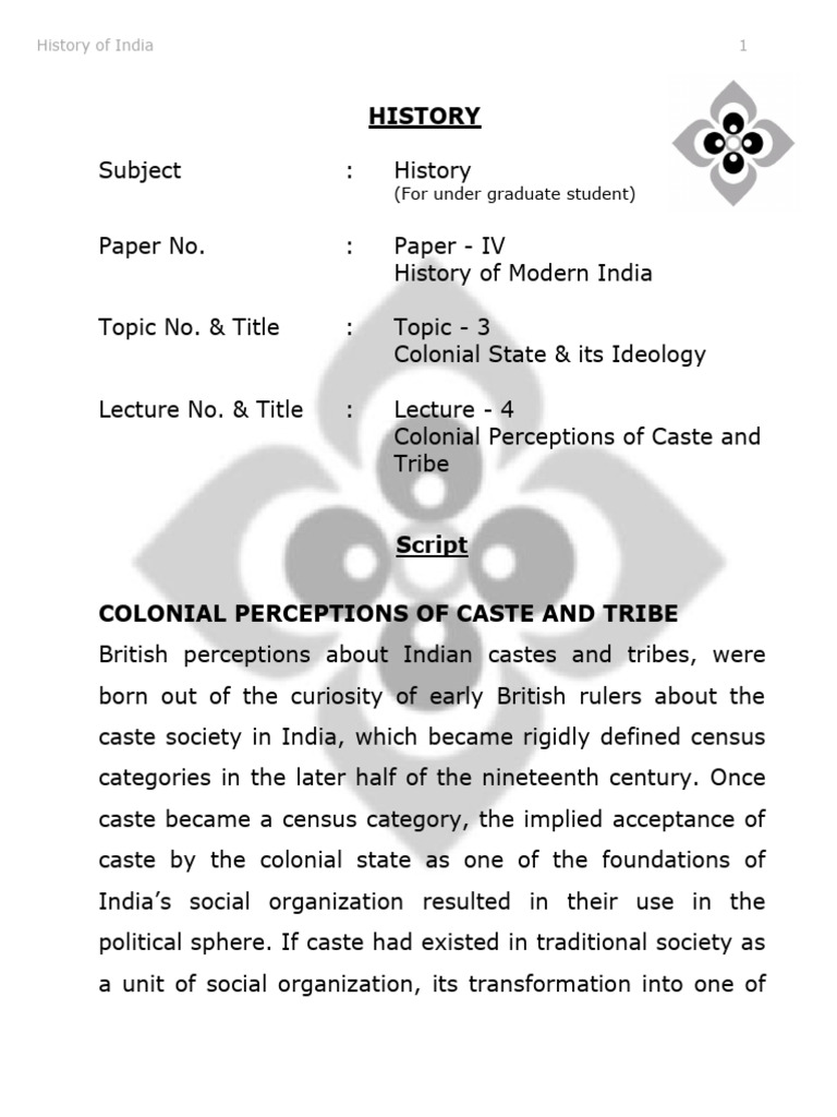 Colonial Perceptions of Caste Andtribe | PDF | Caste