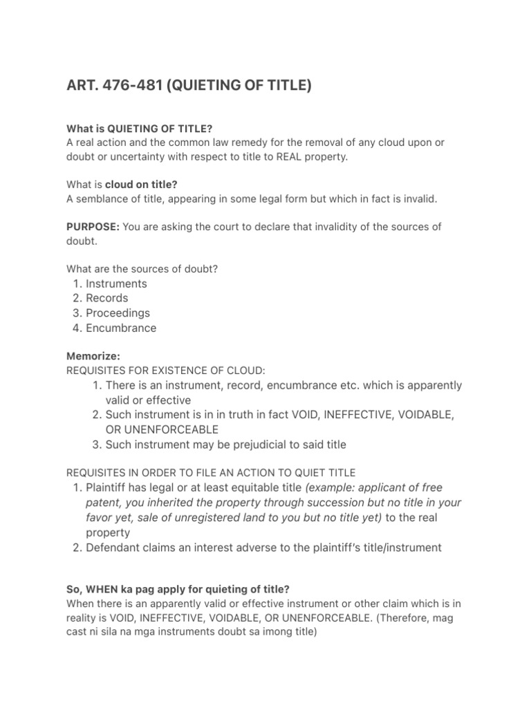 Understanding Quieting of Title | PDF | Property Law | Justice