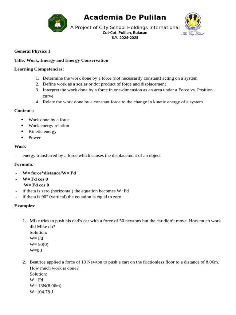Work and Energy Concepts Guide | PDF | Force | Physical Quantities
