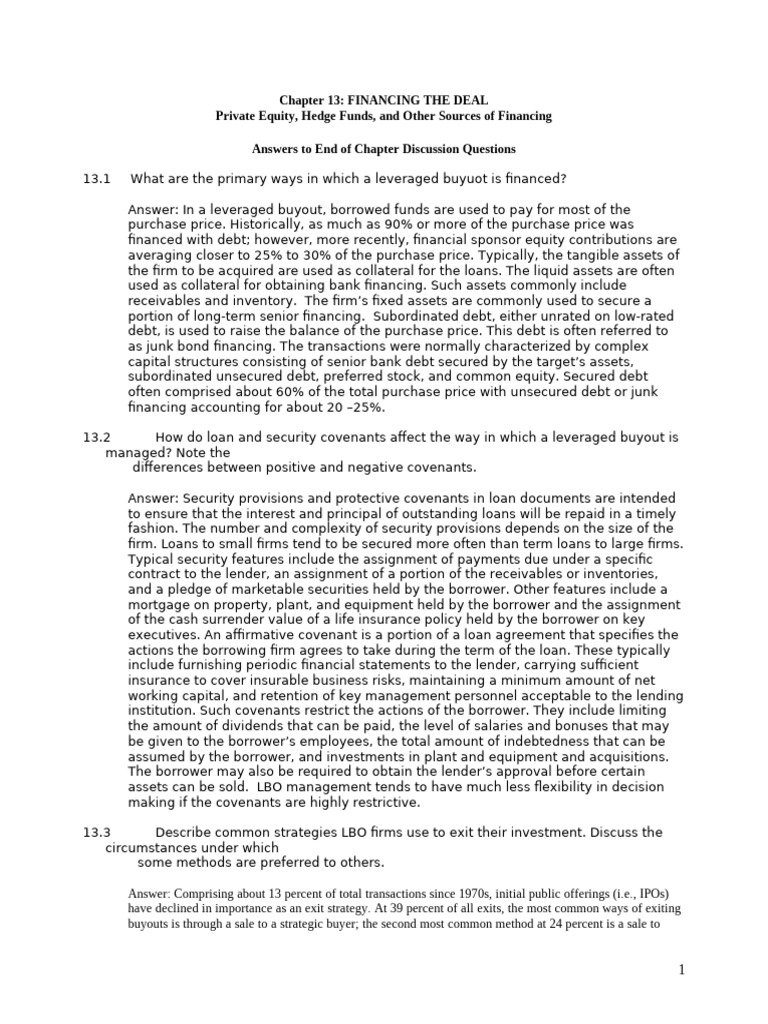 Instructors Manual Chapter 13 | PDF | Leveraged Buyout | Loans