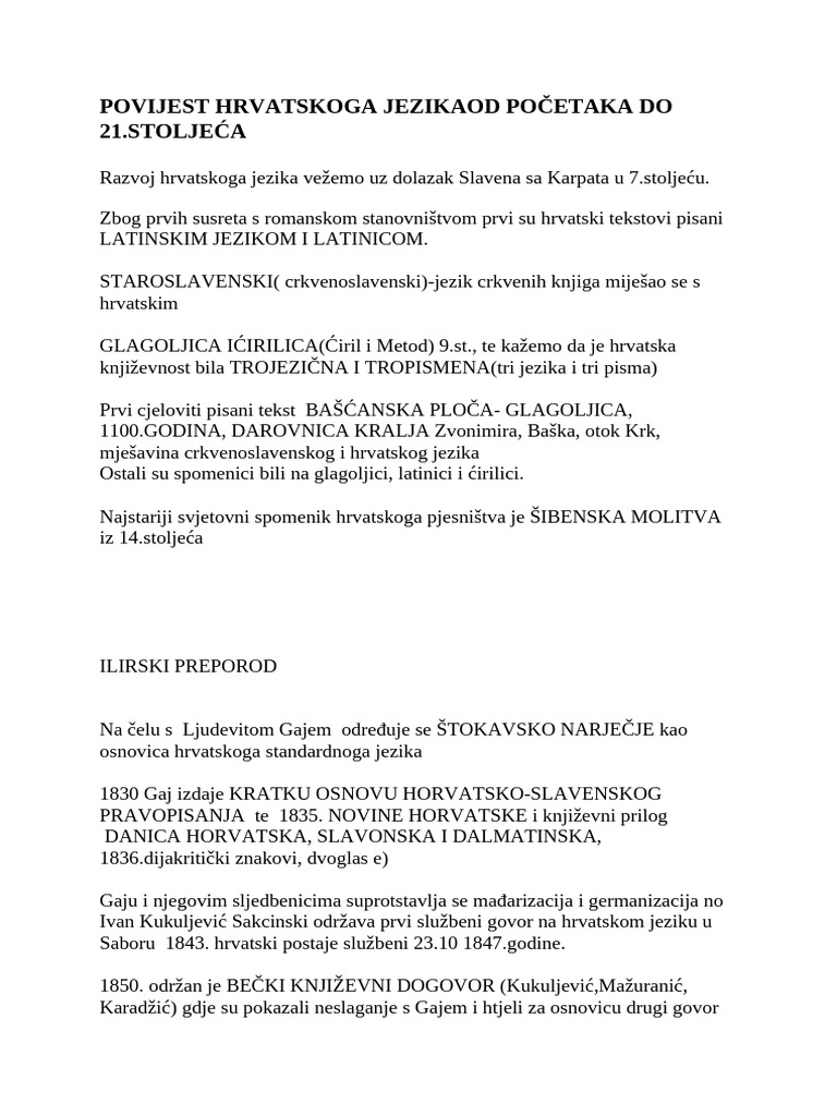 Povijest Hrvatskoga Jezika | PDF