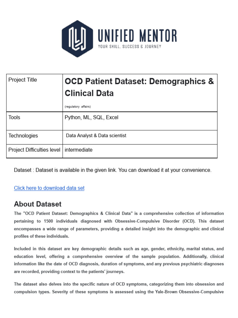 OCD Patient Dataset - Demographics & Clinical Data | PDF | Obsessive ...