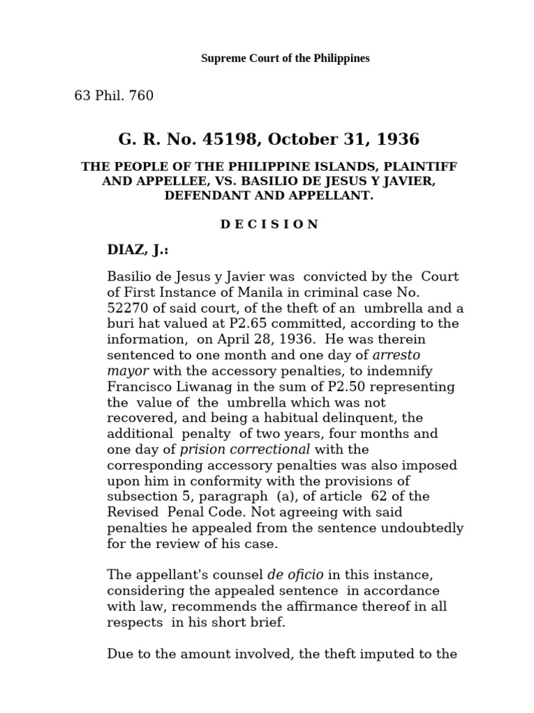 G. R. No. 45198, October 31, 1936 | PDF | Murder | Common Law