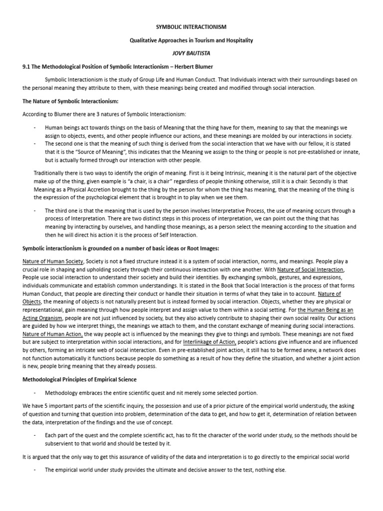 Module 9 Symbolic Interactionism Synthesis Pdf Methodology