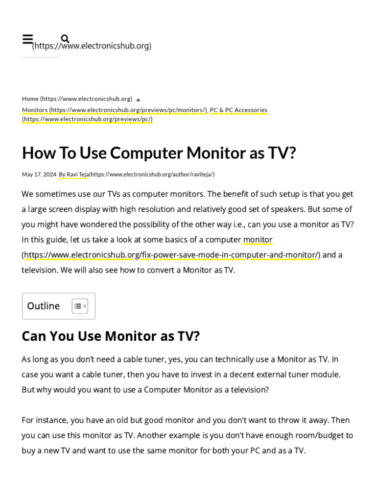 How To Use Computer Monitor As TV - ElectronicsHub | PDF | Display Resolution | Computer Monitor
