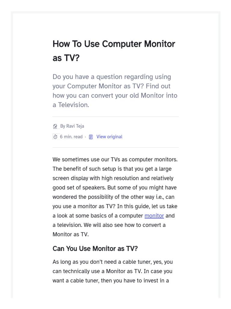 Convert Monitor to TV: Simple Guide | PDF | Display Resolution ...