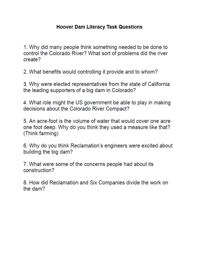 Hoover Dam Literacy Task Questions | PDF | Law
