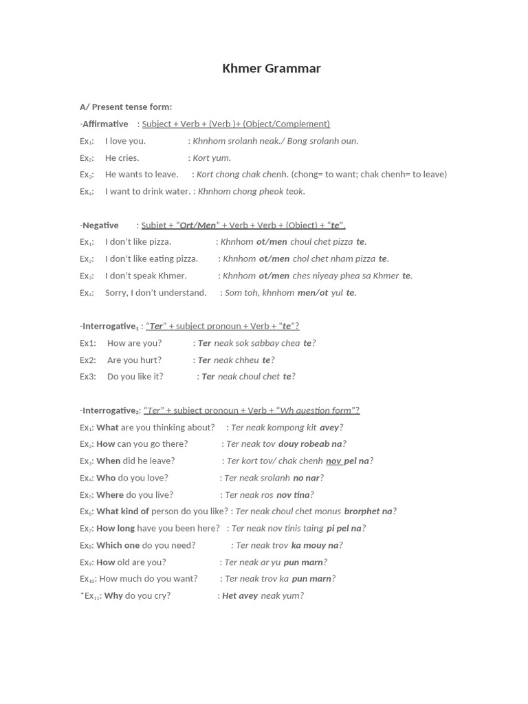 Khmer Grammar | PDF | Syntax | Grammar