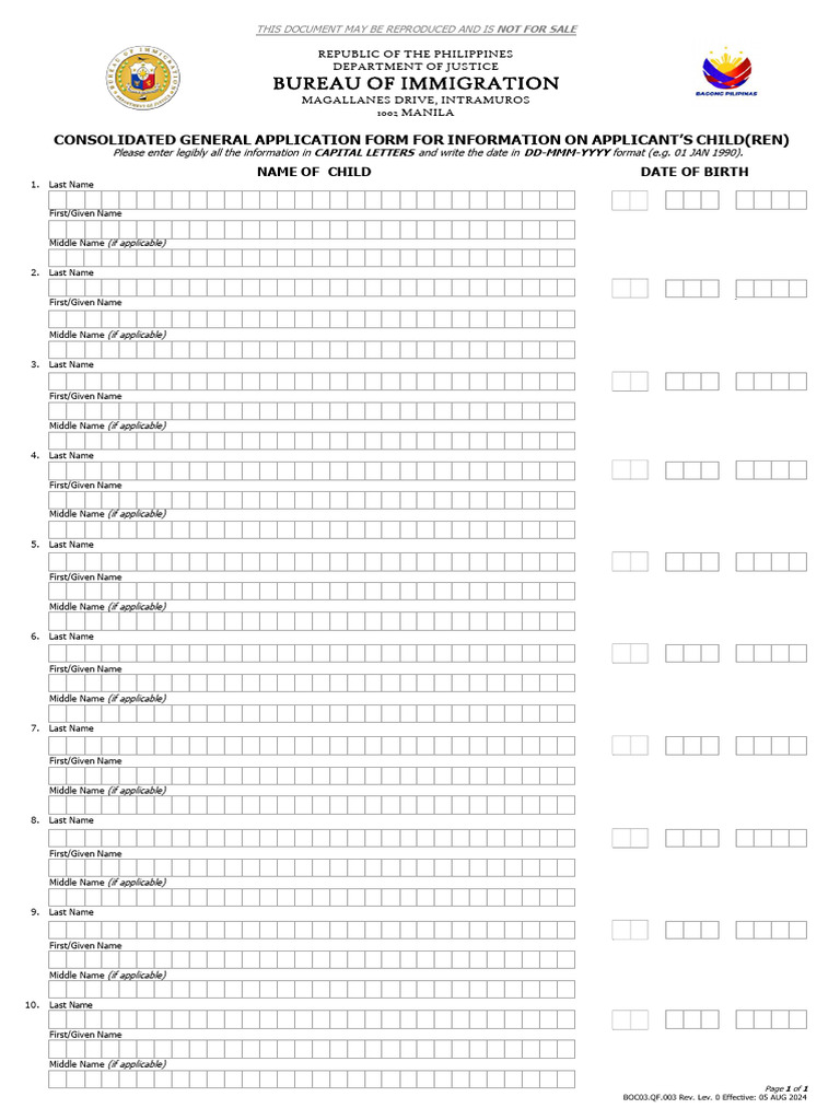 BOC04.QF .003 CGAF For Information On Applicants Children | PDF