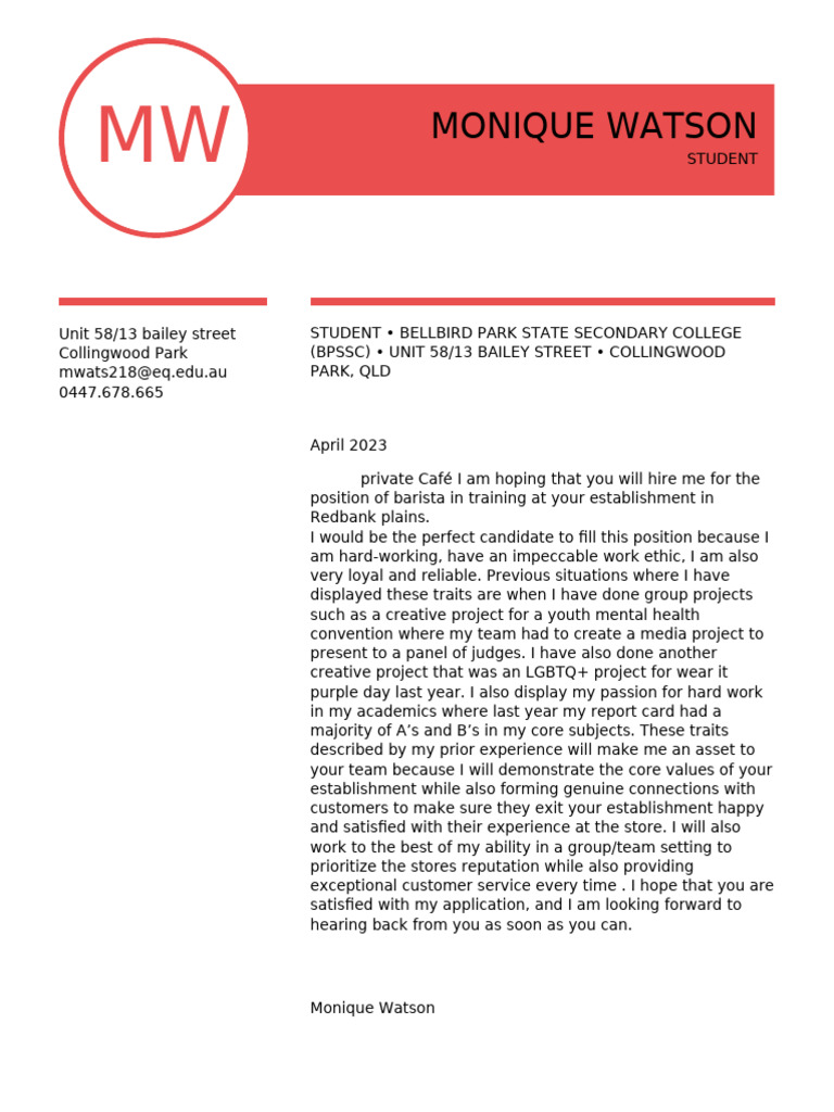 First Job Cover Letter | PDF