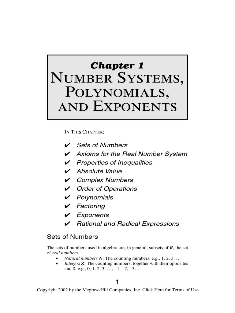 Easy Outline of Precalculus - (Chapter 1 Number Systems Polynomials and ...
