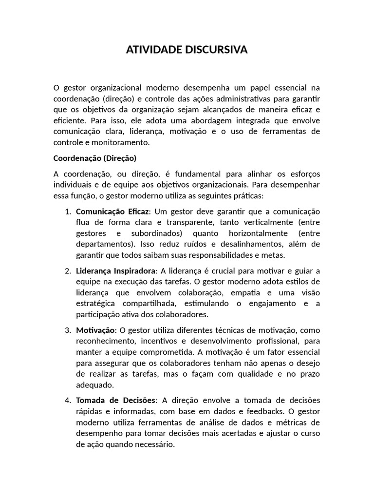 Atividade Discursiva Modelos de Gestão | PDF | Liderança | Comentários