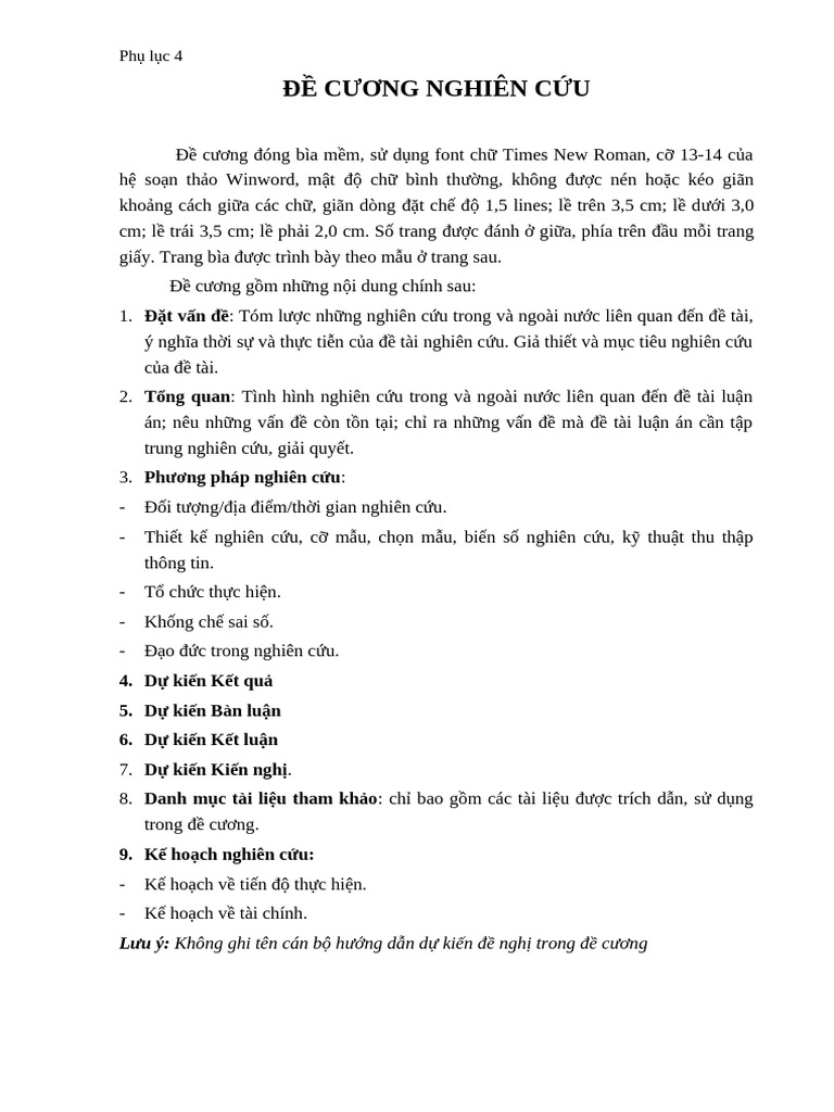 Phu Luc 4 - Huong Dan Trinh Bay de Cuong | PDF