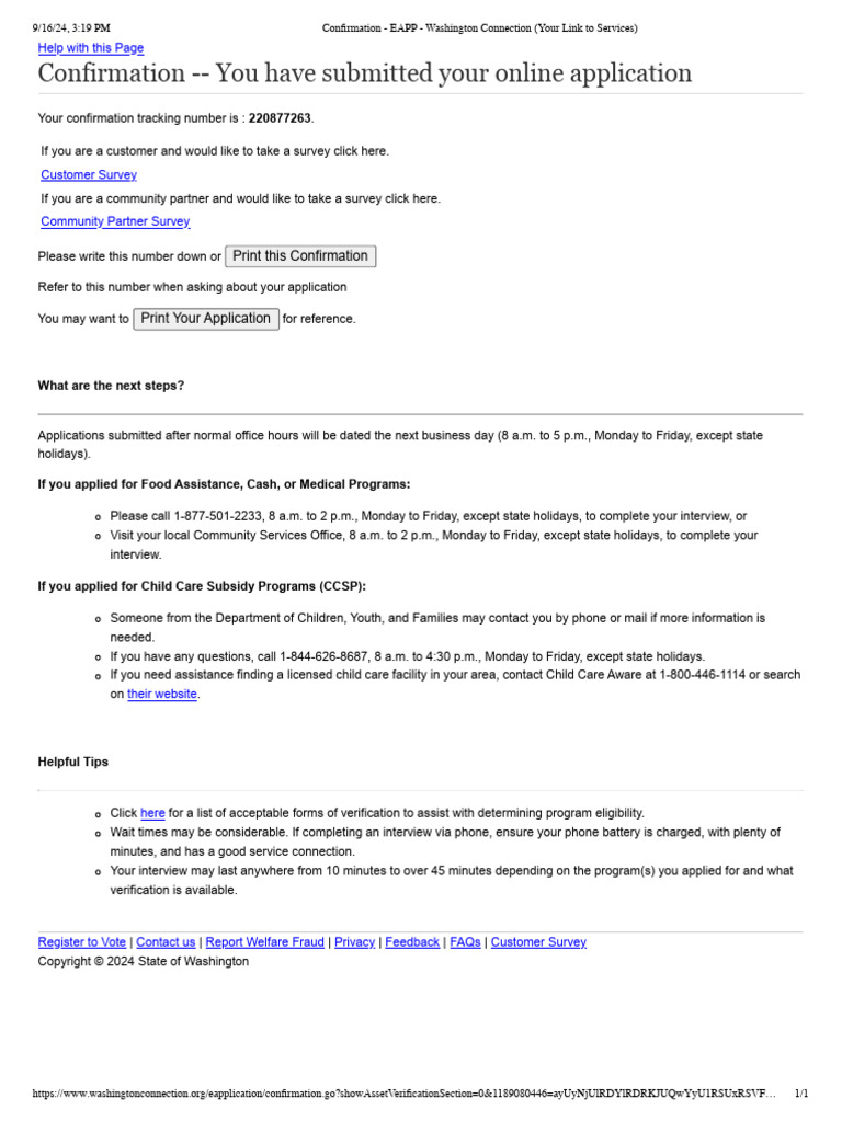 Confirmation - SNAP - Washington Connection (Your Link To Services) | PDF