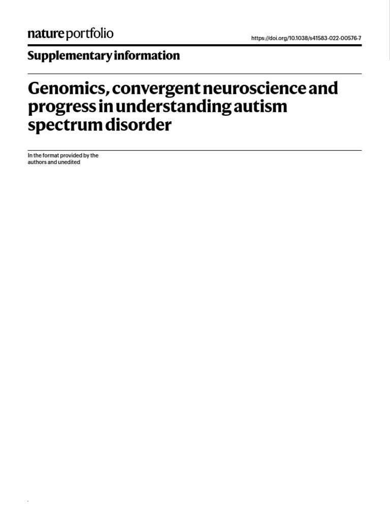 Genomics, Convergent Neuroscience and Progress in Understanding Autism ...