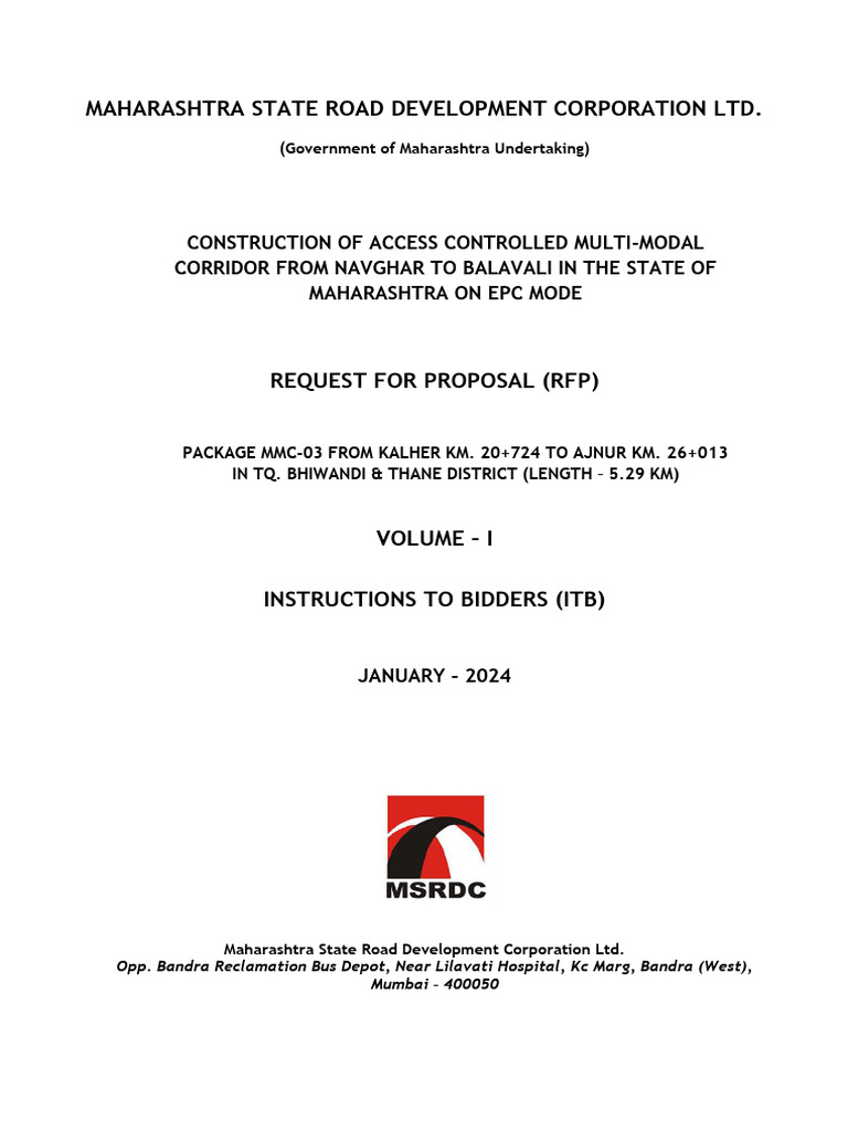 MMC - CPIII Vol I ITB V0 Corrected 15.01.2024 | PDF | Request For Proposal